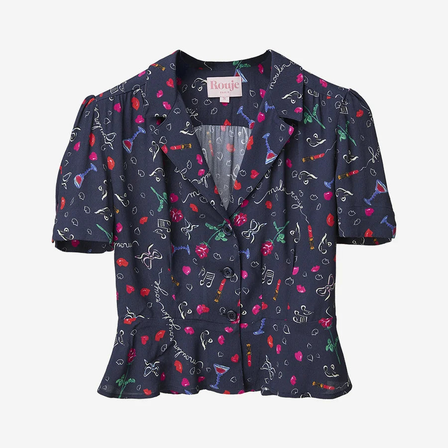 Patterned navy blouse - Rouje x Moulin Rouge