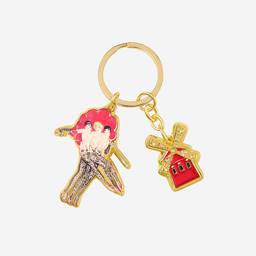 Triple key ring with double charms - Moulin Rouge