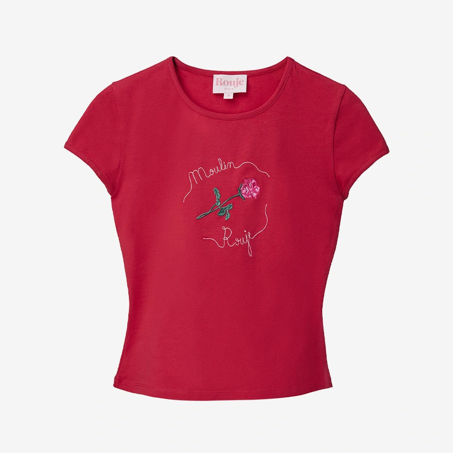 T-shirt rouge avec motif rose - Rouje x Moulin Rouge